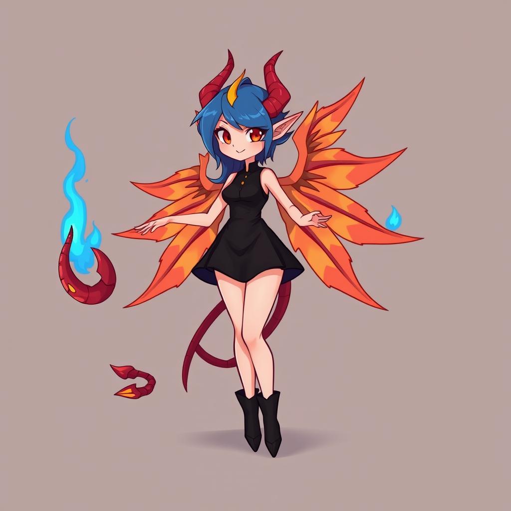Female, Human body, phoenix demon, simple cartoon style, fir... - Flux ...