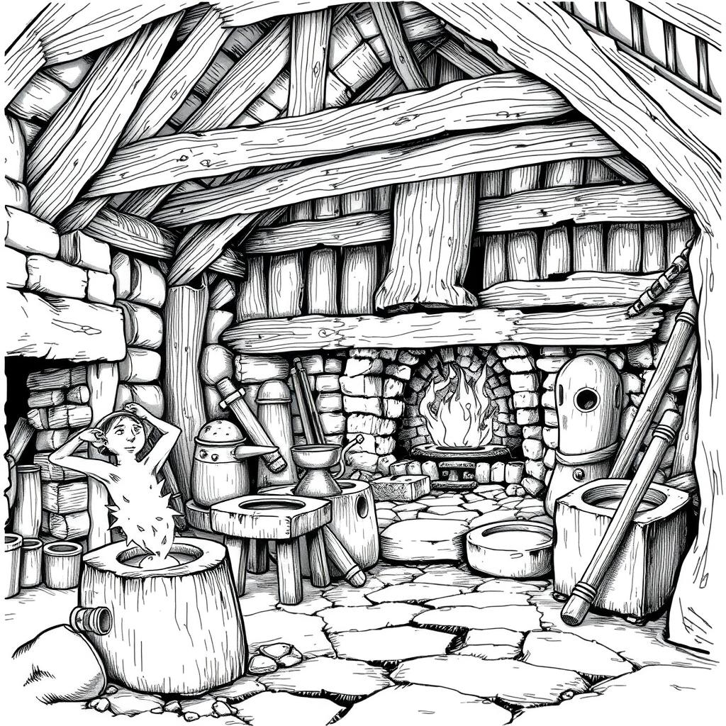 create a detailed image of an iron forge in a village set in... - Flux ...