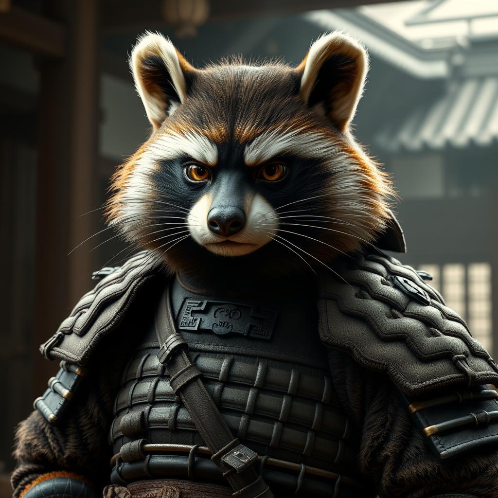 A hyper-realistic tanuki in traditional samurai attire, one ... - Flux ...