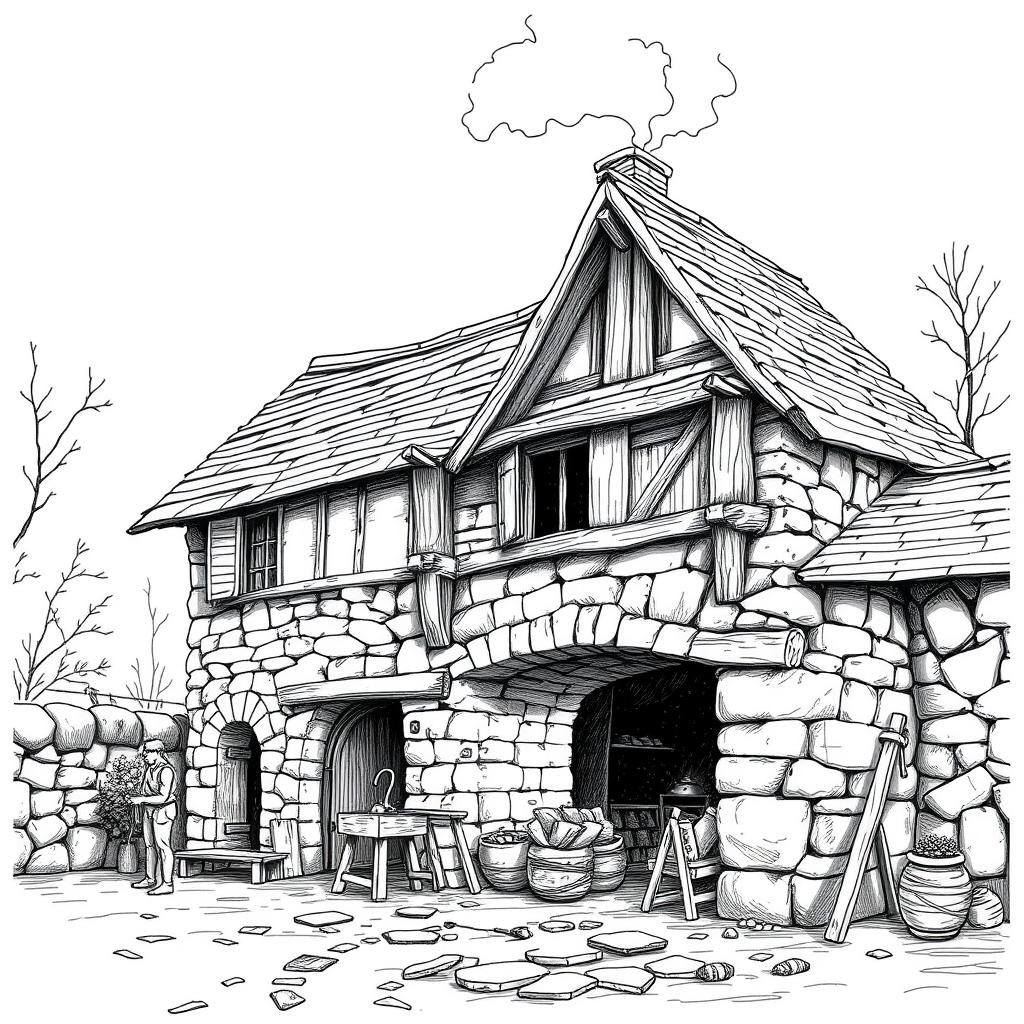 create a detailed image of an iron forge in a village set in... - Flux ...