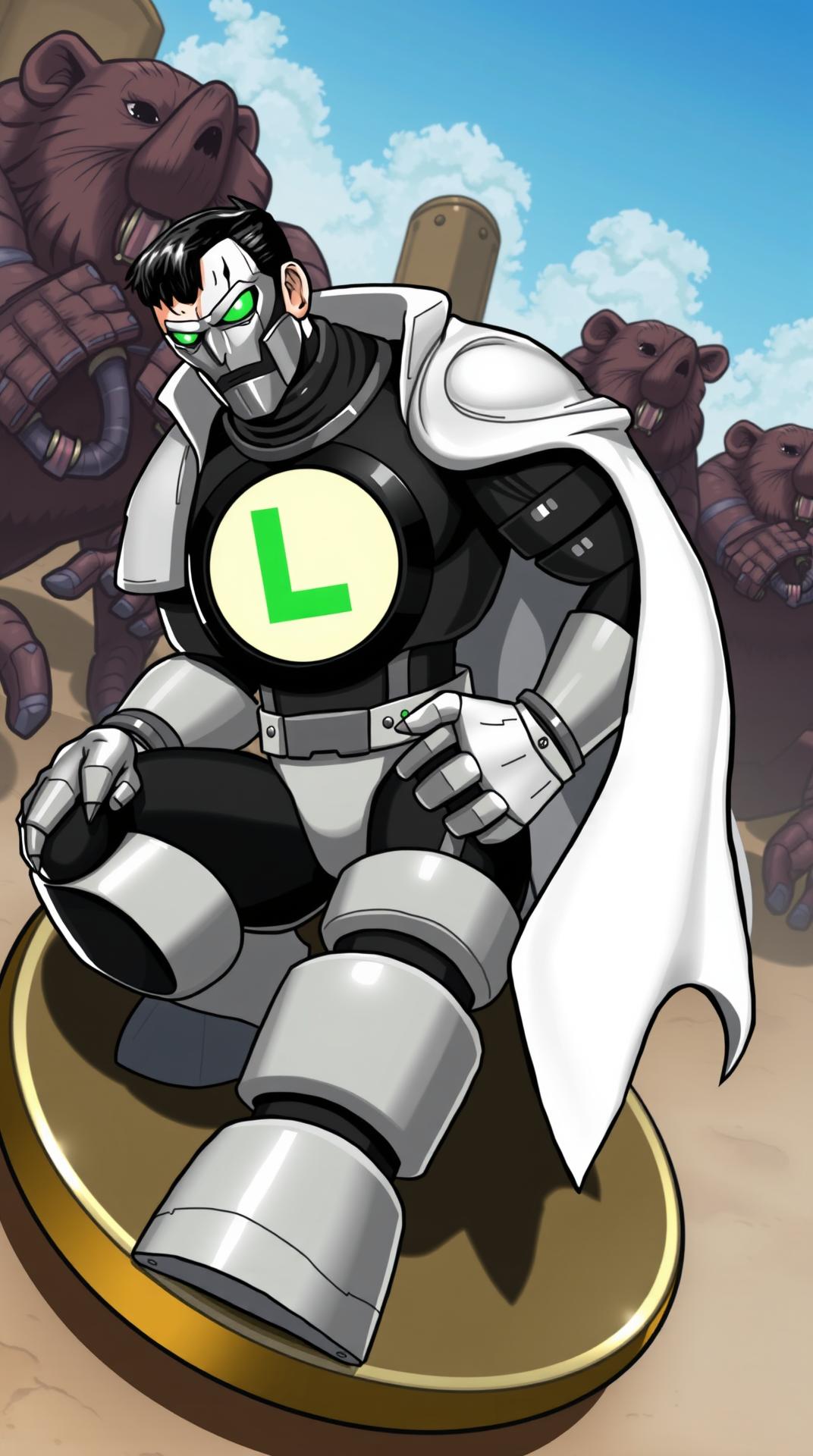 A supervillain that is an evil Genius. He has short black ha... - Flux ...