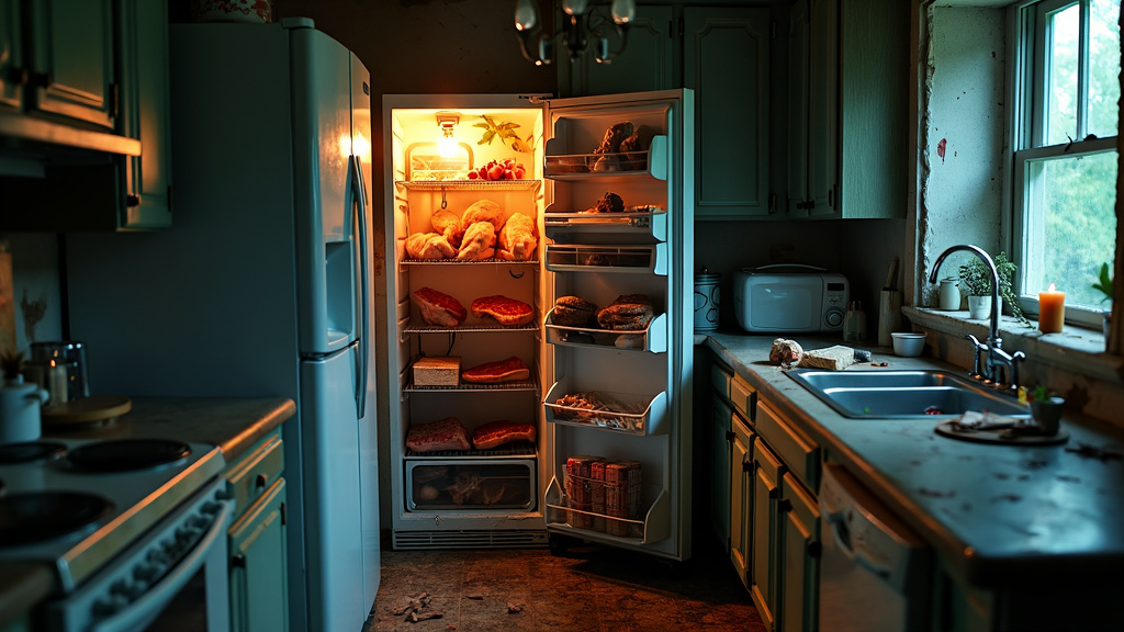 A hyper-realistic photo of a creepy kitchen where the dirty ... - Flux ...