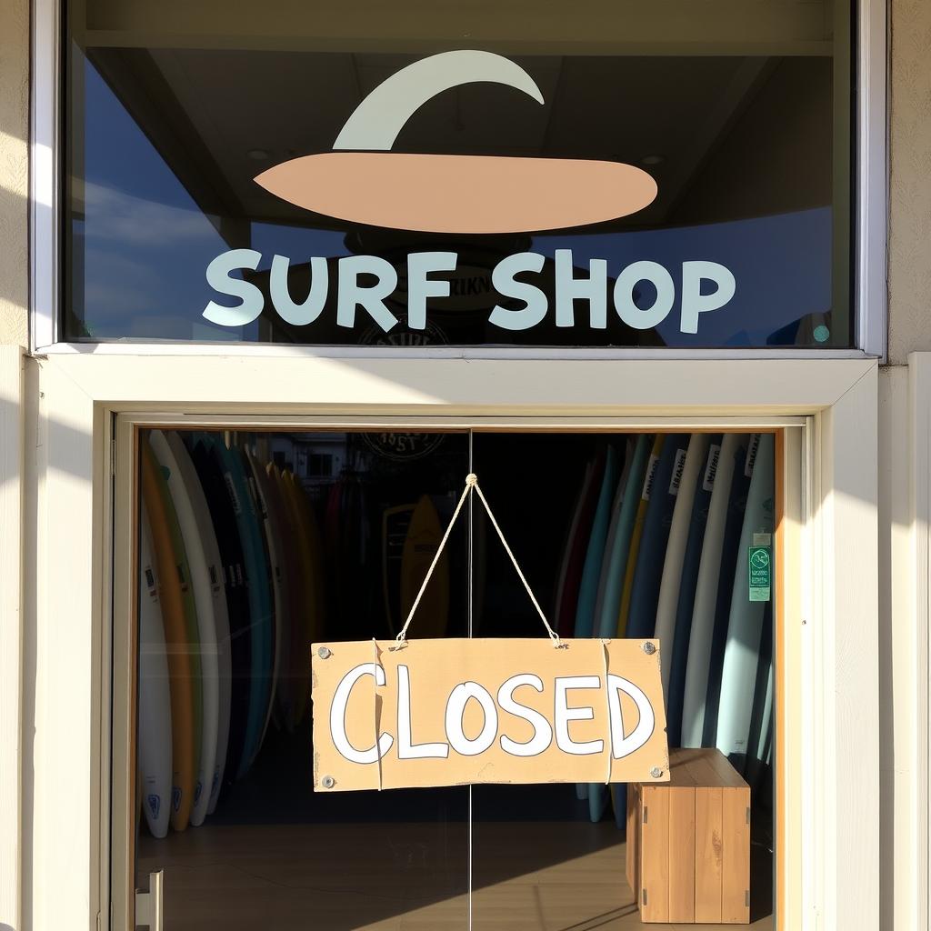 Front of a retail surf shop with handwritten sign that says ... - Flux ...