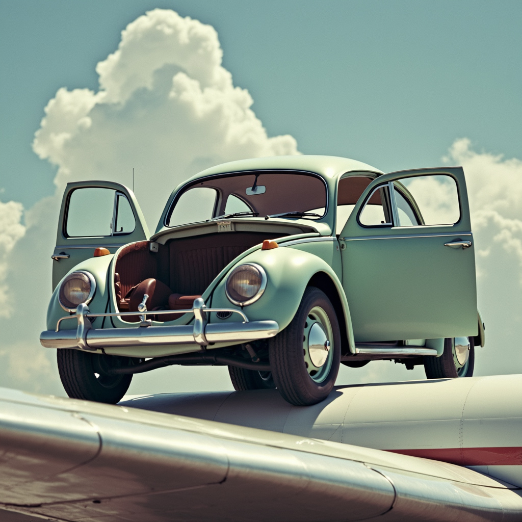 a vw beetle standing on an airplane with the hood and all th... - Flux ...
