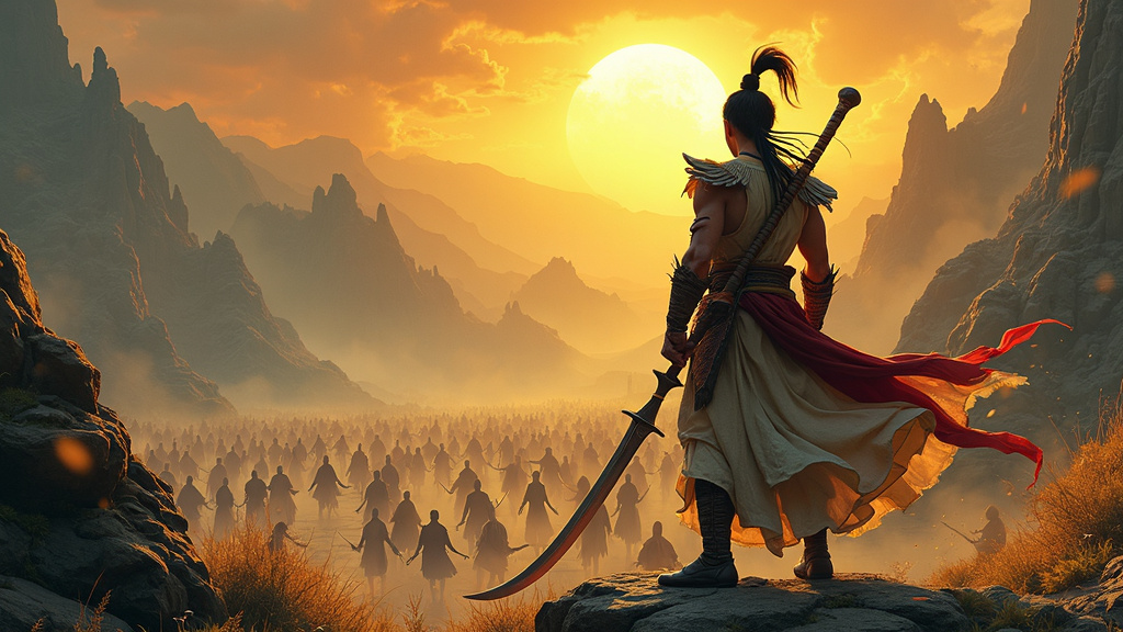 Sun Wukong with his weapon and battle attire, stood in a val... - Flux ...